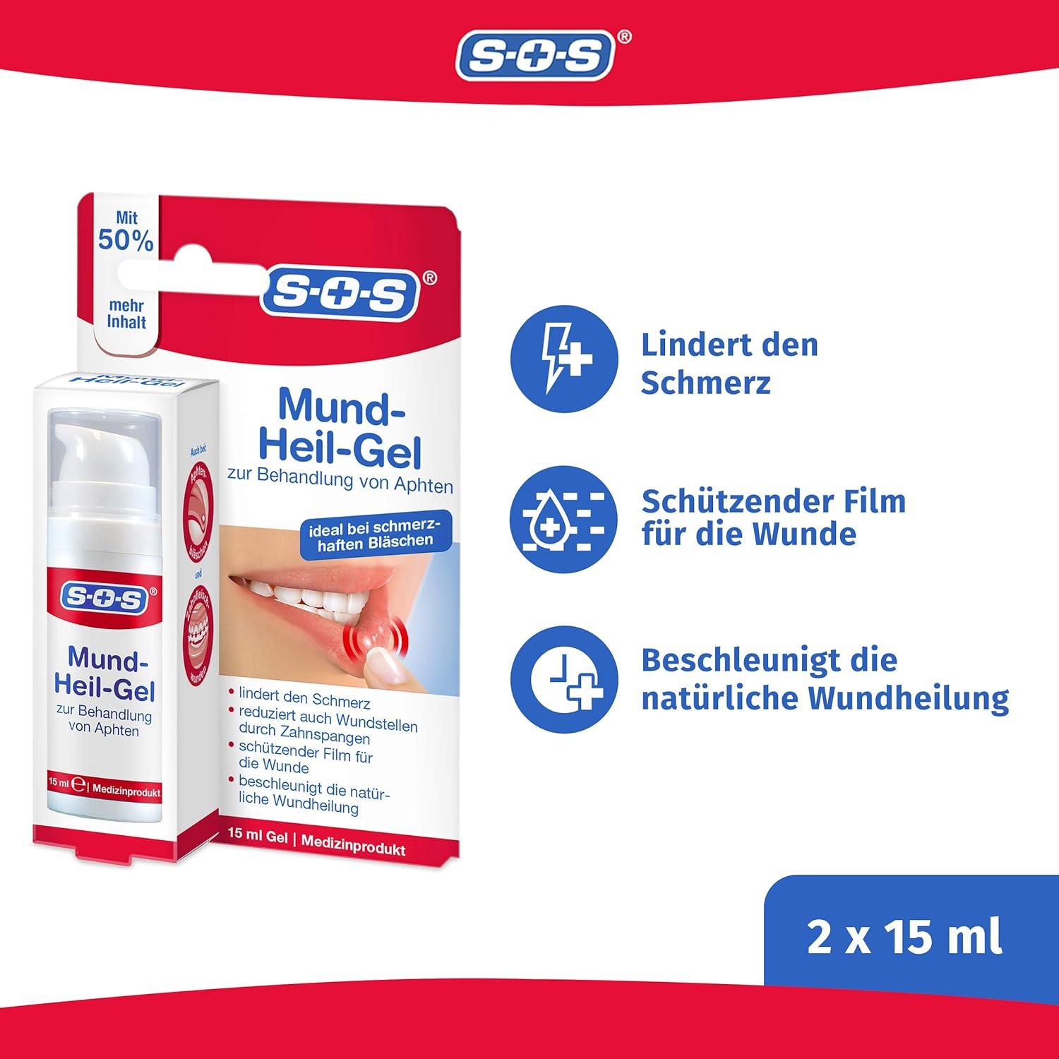 SOS Mouth-Healing Gel for Pain Relief from Aphten & Wounds - 2 x 15ml ...