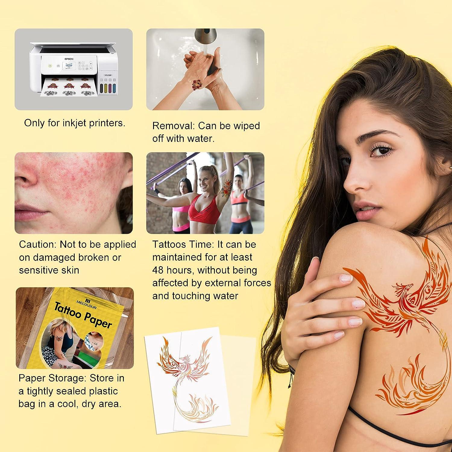 MECOLOUR Printable Temporary Tattoo Paper 5 Sets 8.5X11 | DIY Inkjet Printer Transfer Decal ...