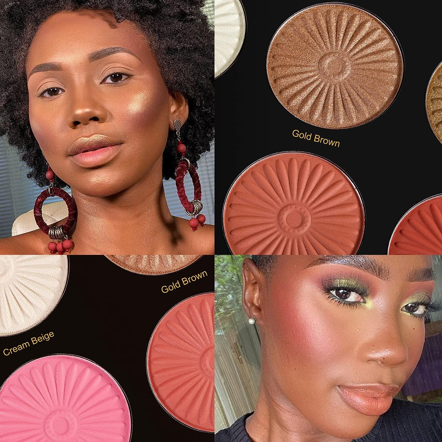 DE LANCI 6 Color Blush Highlighter Palette for Dark Skin - Matte ...