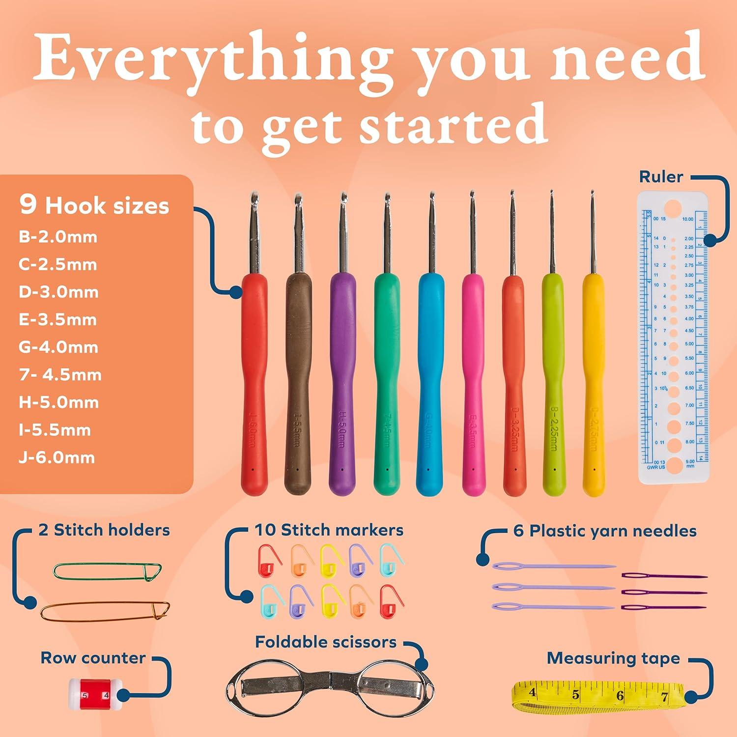 BeCraftee Crochet Hooks Kit - 31 Piece Set with Ergonomic Hooks, Yarn ...