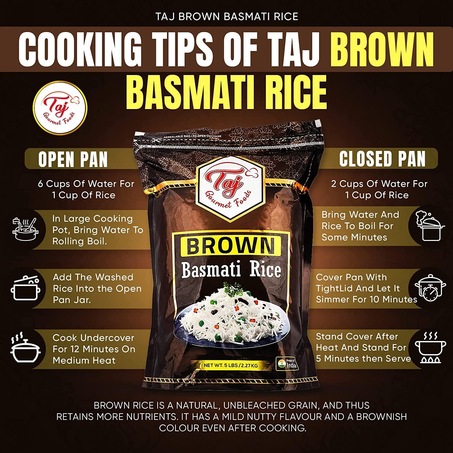 Taj Gourmet Naturally Aged Brown Basmati Rice 5 lbs - Resealable Pouch ...