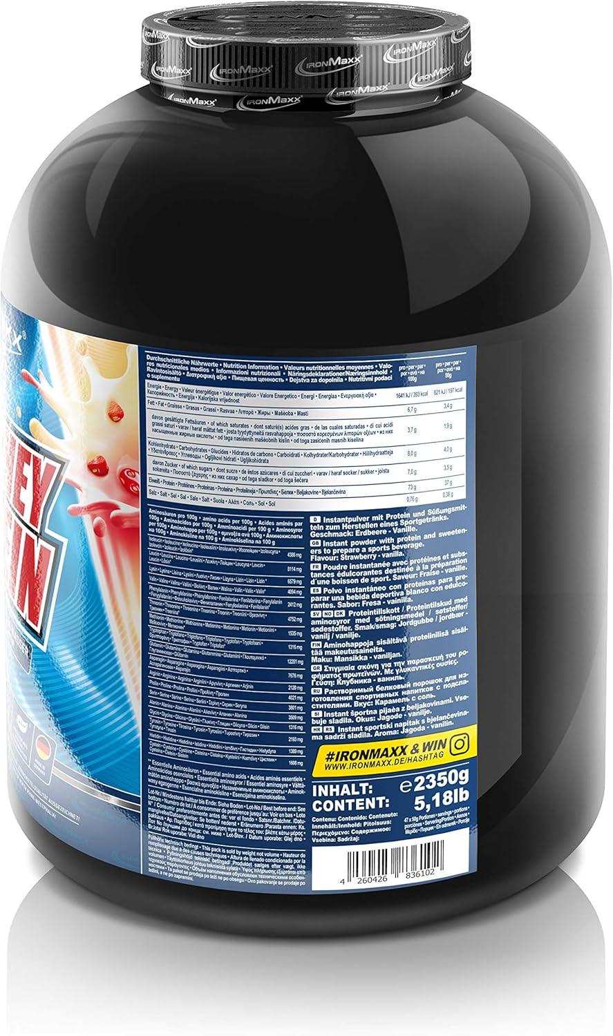 Ironmaxx 100% Whey Protein Powder - Strawberry Vanilla 2.35kg | Low ...
