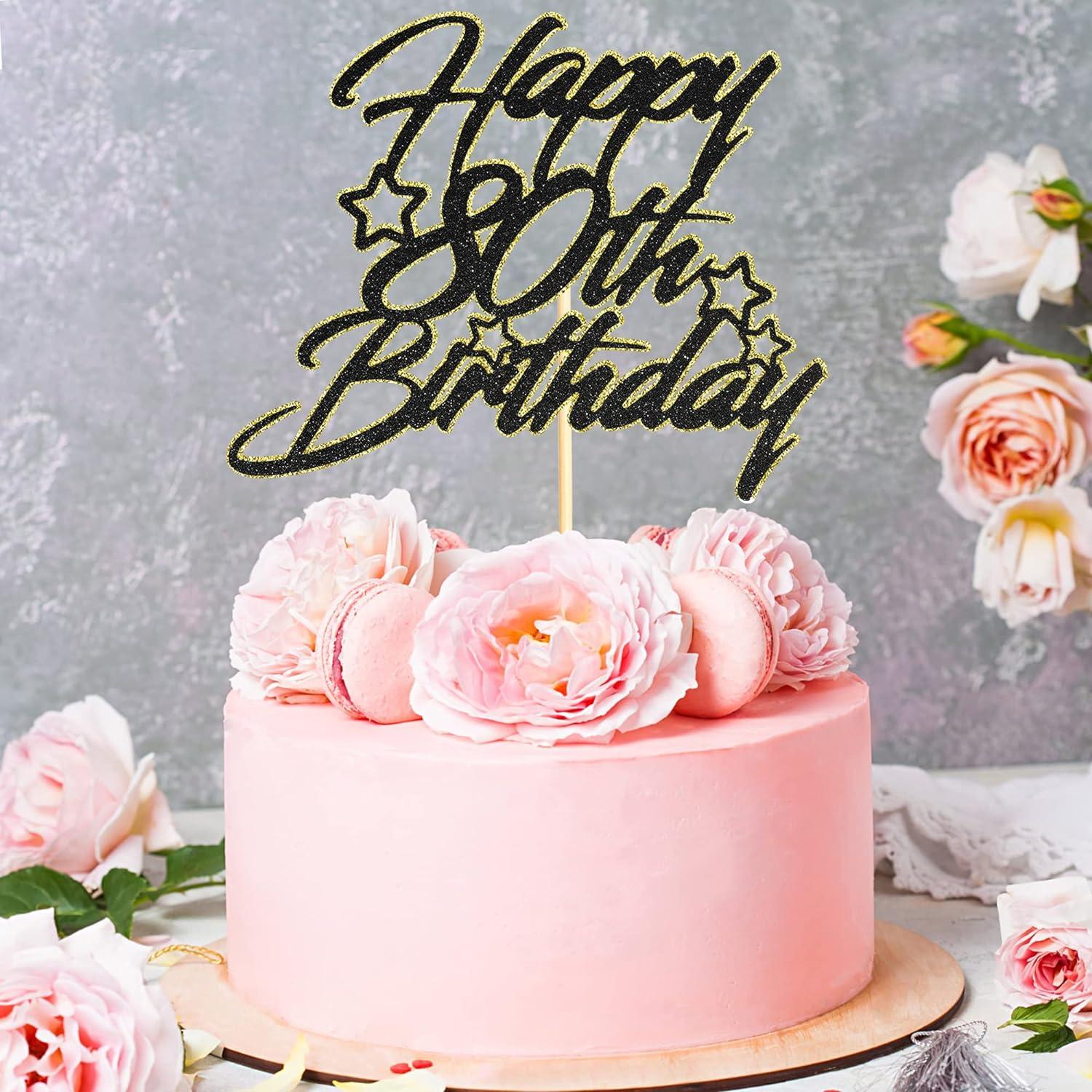 Sotpot Black Gold Glitter 80th Birthday Cake Topper Double Layers 80th ...