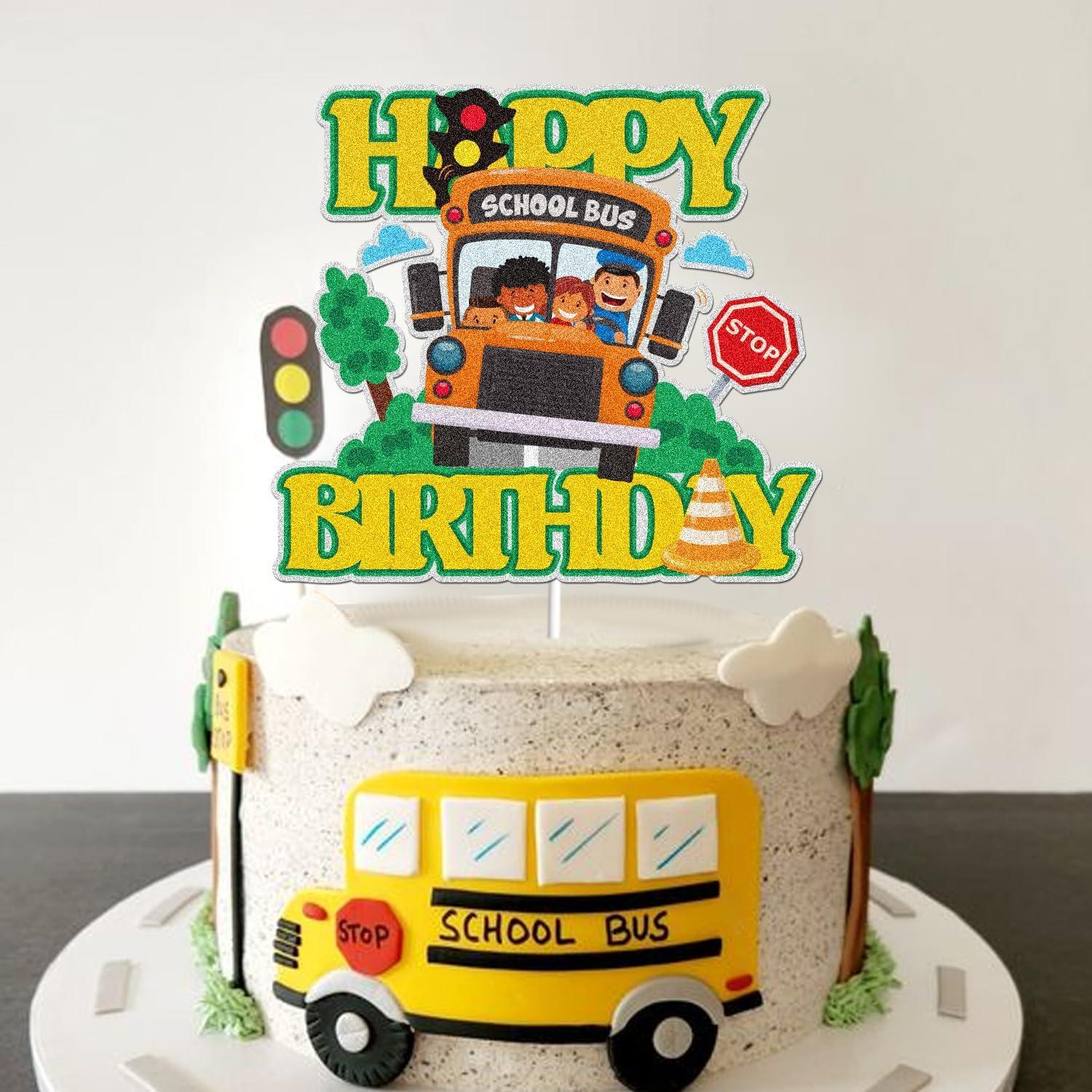 School Bus Cake Topper Gold Glitter Funny Birthday Cake Decor 30th/40th ...