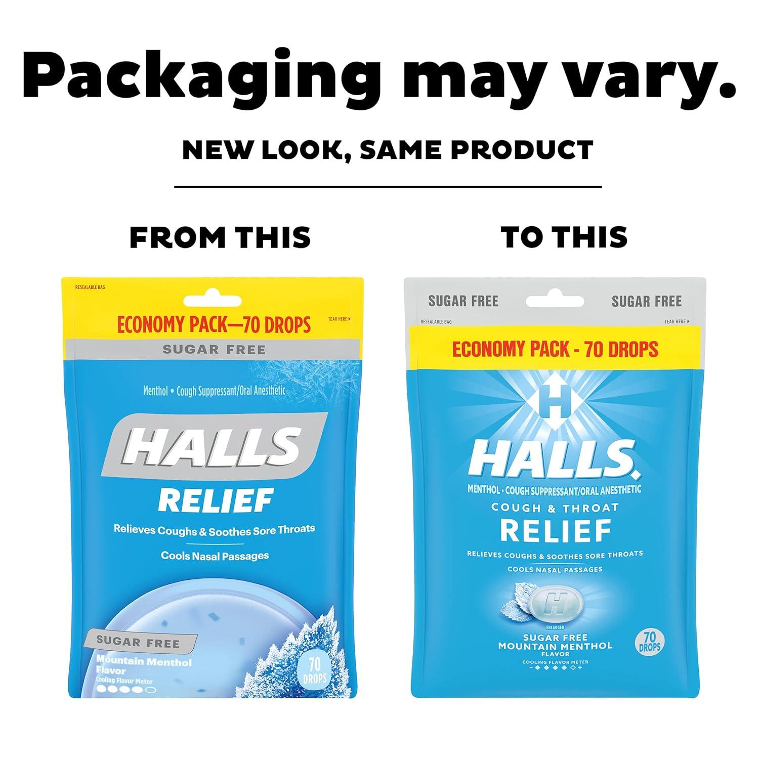HALLS Relief Mountain Menthol Sugar Free Cough Drops Economy Pack - 70 ...