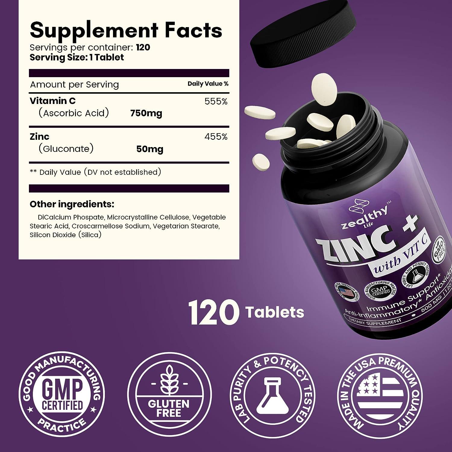 Zealthy Life Zinc + Vitamin C 500mg - 120 Tablets | Buy Now with ...