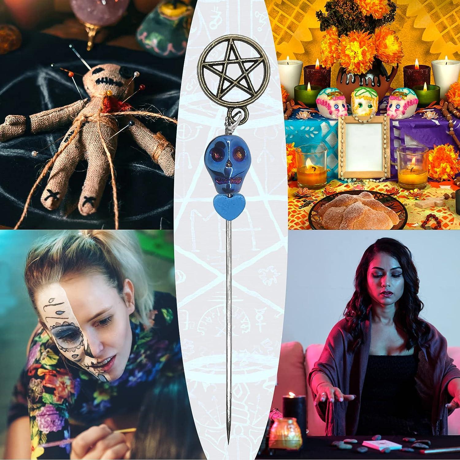 Crystal Skull Top Voodoo Doll Pins Set of 7 - Mini Pentagram Wands for ...