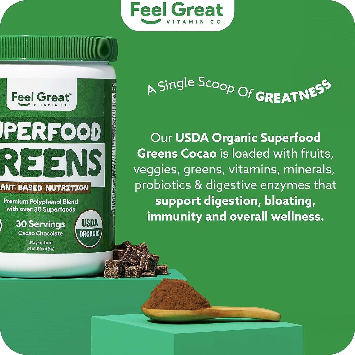 Organic Superfood Greens Powder - Cocoa Chocolate | Fruit & Vegetable ...