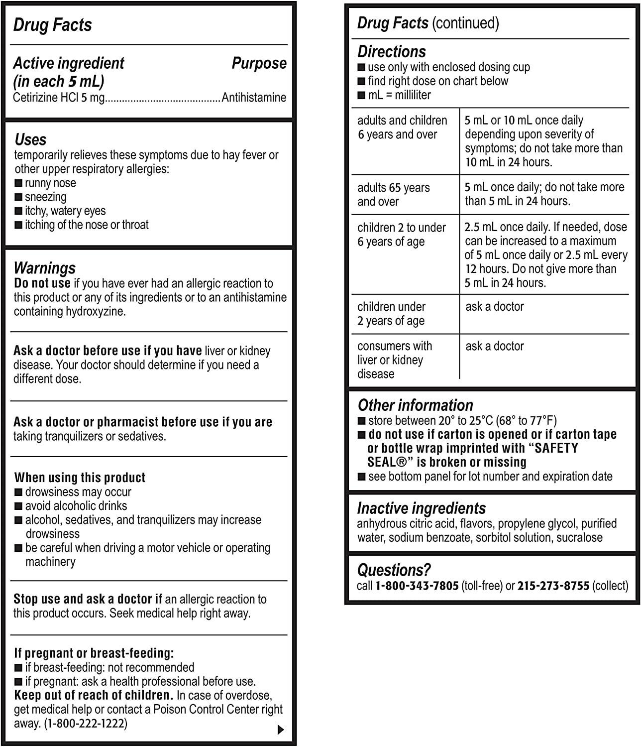 Zyrtec Children's Allergy Syrup - 24 Hour Relief - Cetirizine HCl ...