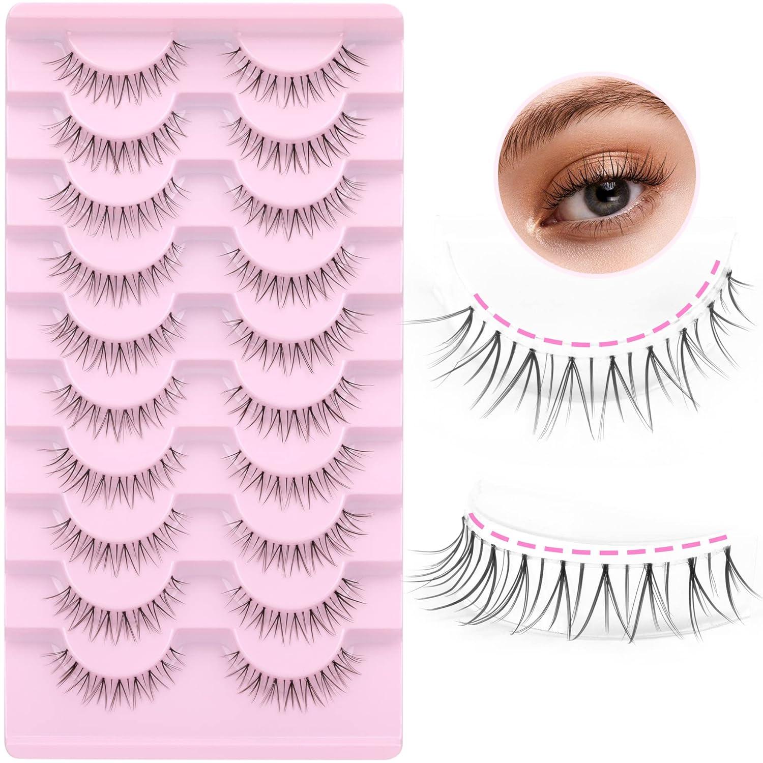 Fanxiton Wispy Short Cat Eye False Eyelashes 10 Pairs Pack - Natural ...
