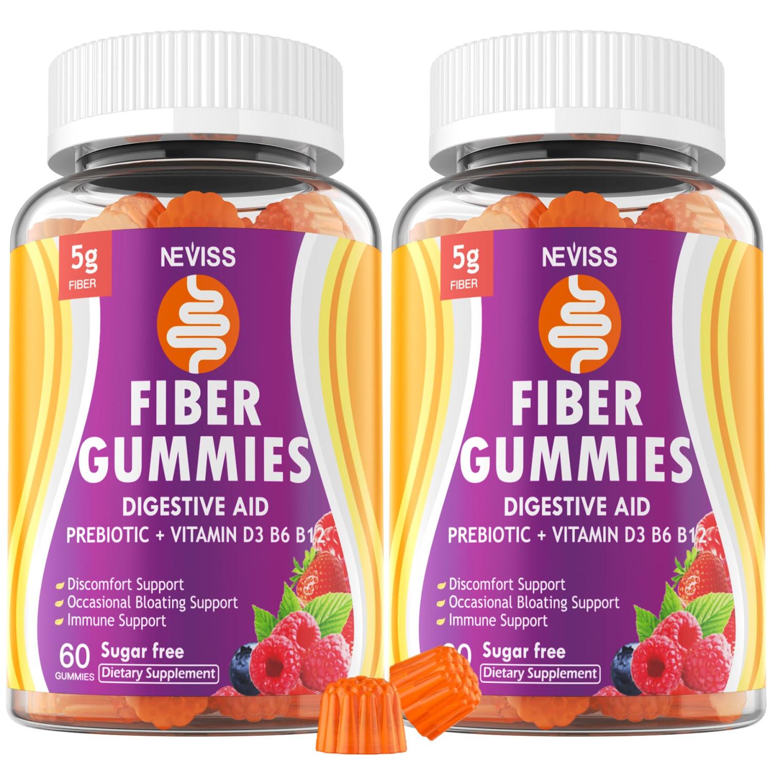 1500mg Sugar-Free Prebiotic Fiber Gummies - 3-in-1 Digestive Support ...
