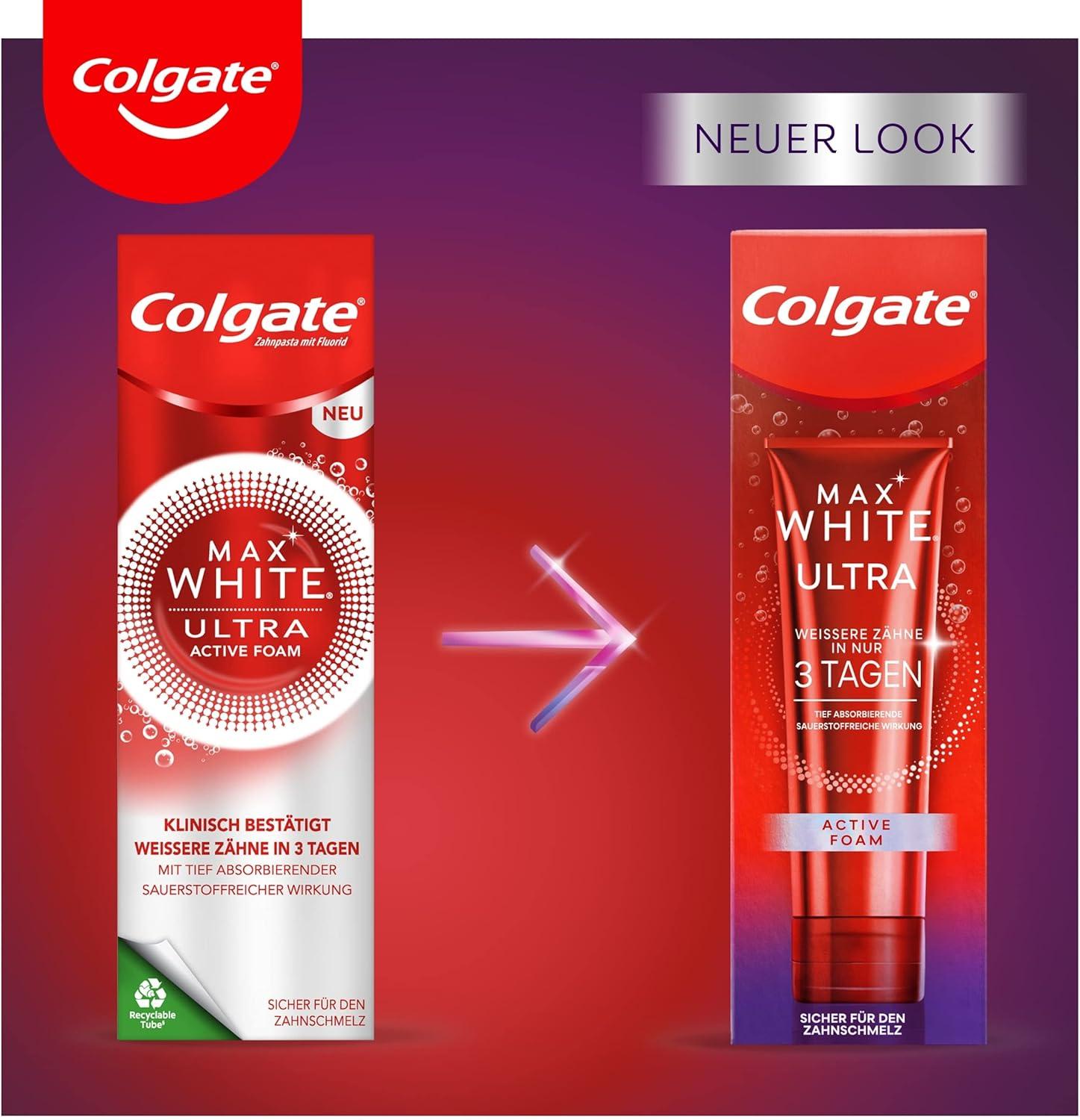 Colgate Max White Ultra Active Foam Toothpaste - Whiter Teeth in 3 Days ...