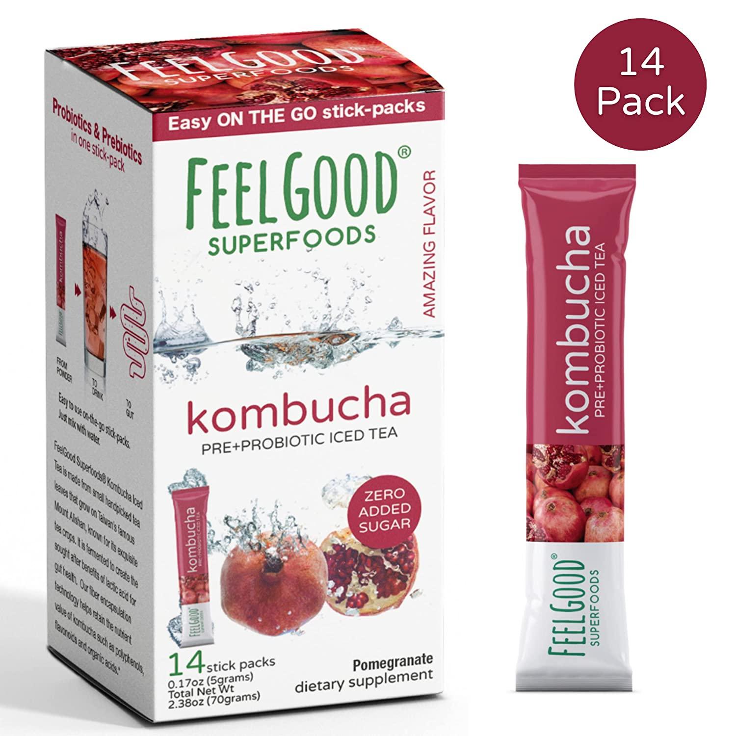 FeelGood Superfoods Pomegranate Kombucha Iced Tea Packets - 14 Packets ...
