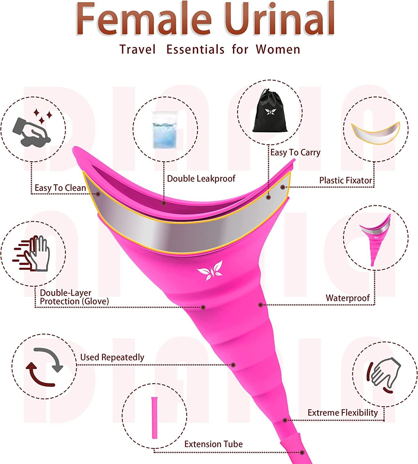 Reusable Female Urinal - Portable Silicone Pee Funnel for Women Standing Up to Pee - Waterproof ...