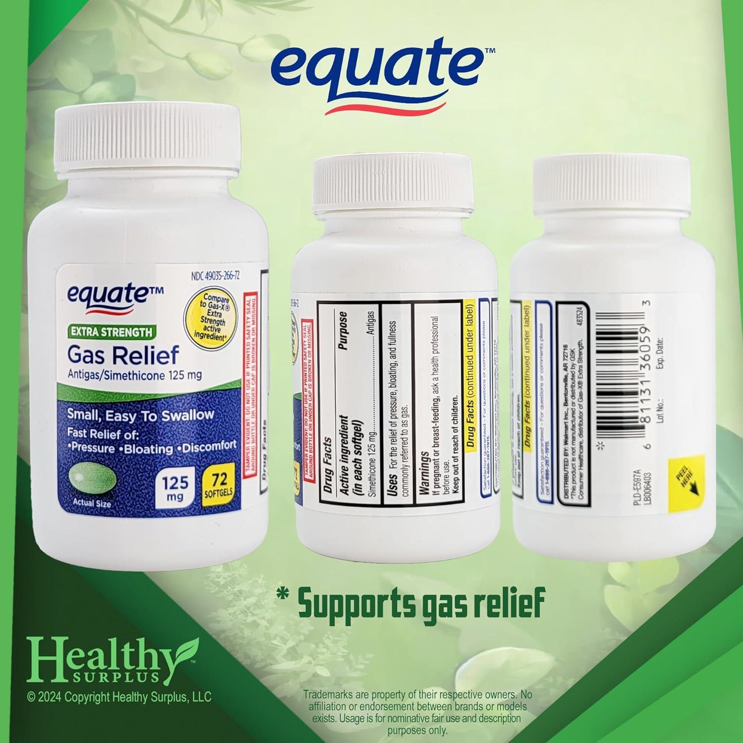 Equate Gas Relief Extra Strength 125 mg - 72 Softgels & Vital Volumes ...