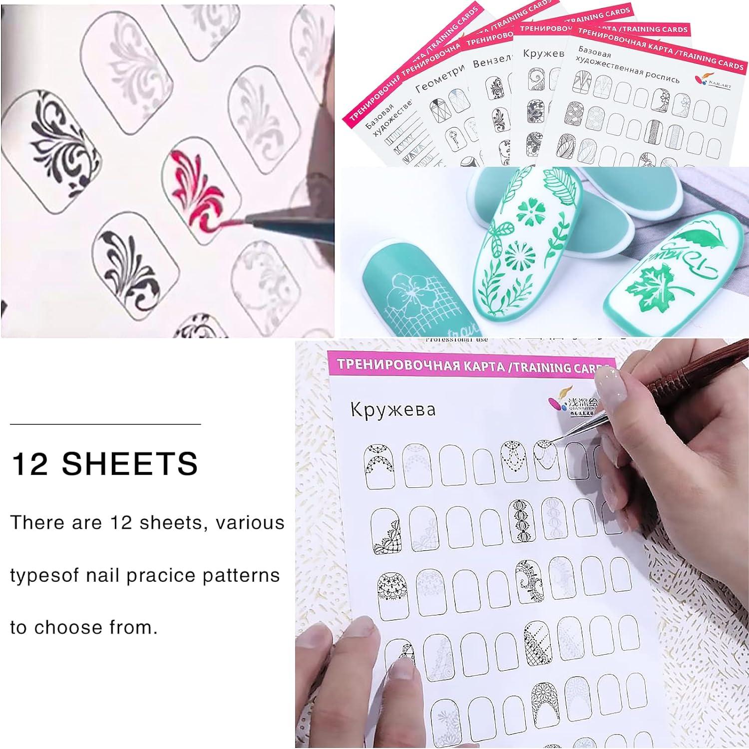 Nail Art Practice Book - 12 Sheets for Manicure Training and Painting ...