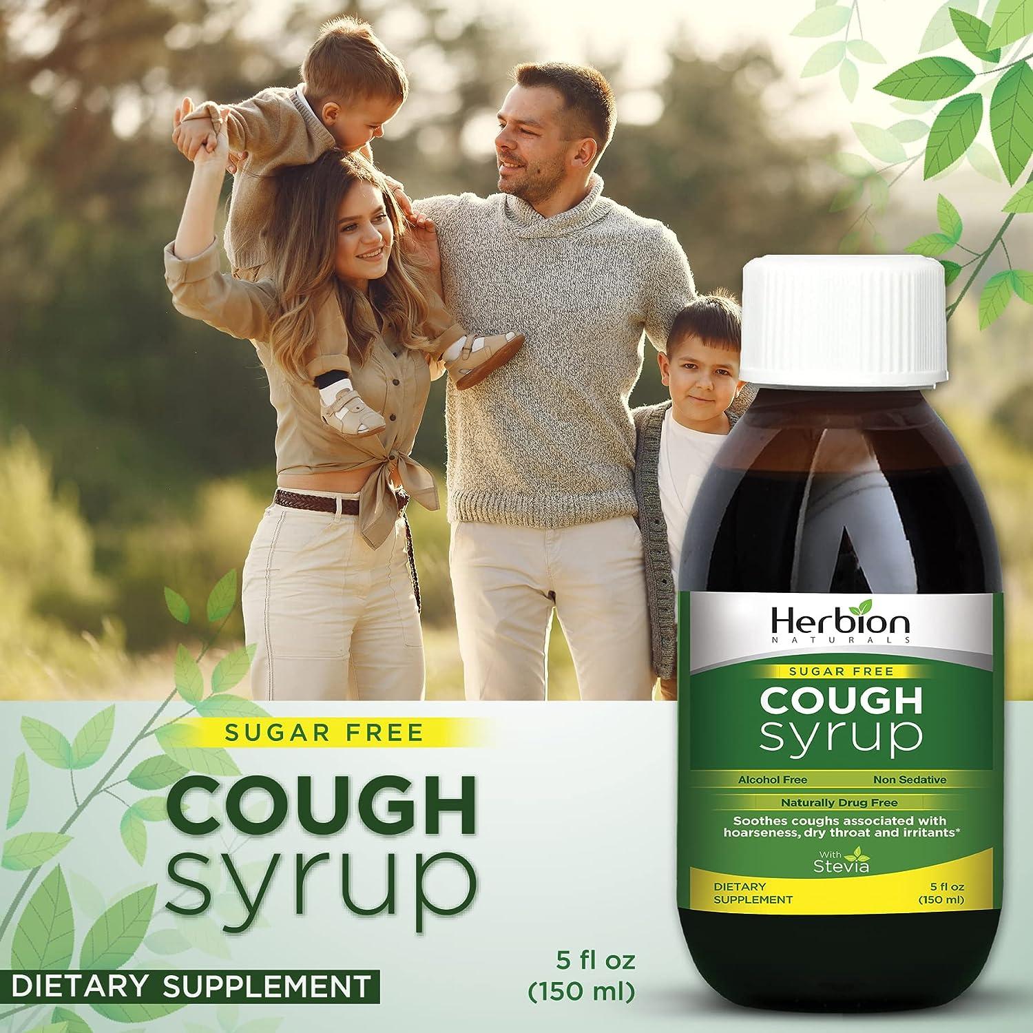 Herbion Naturals Sugar Free Cough Syrup with Stevia-5FLOz-Relieve Cough ...