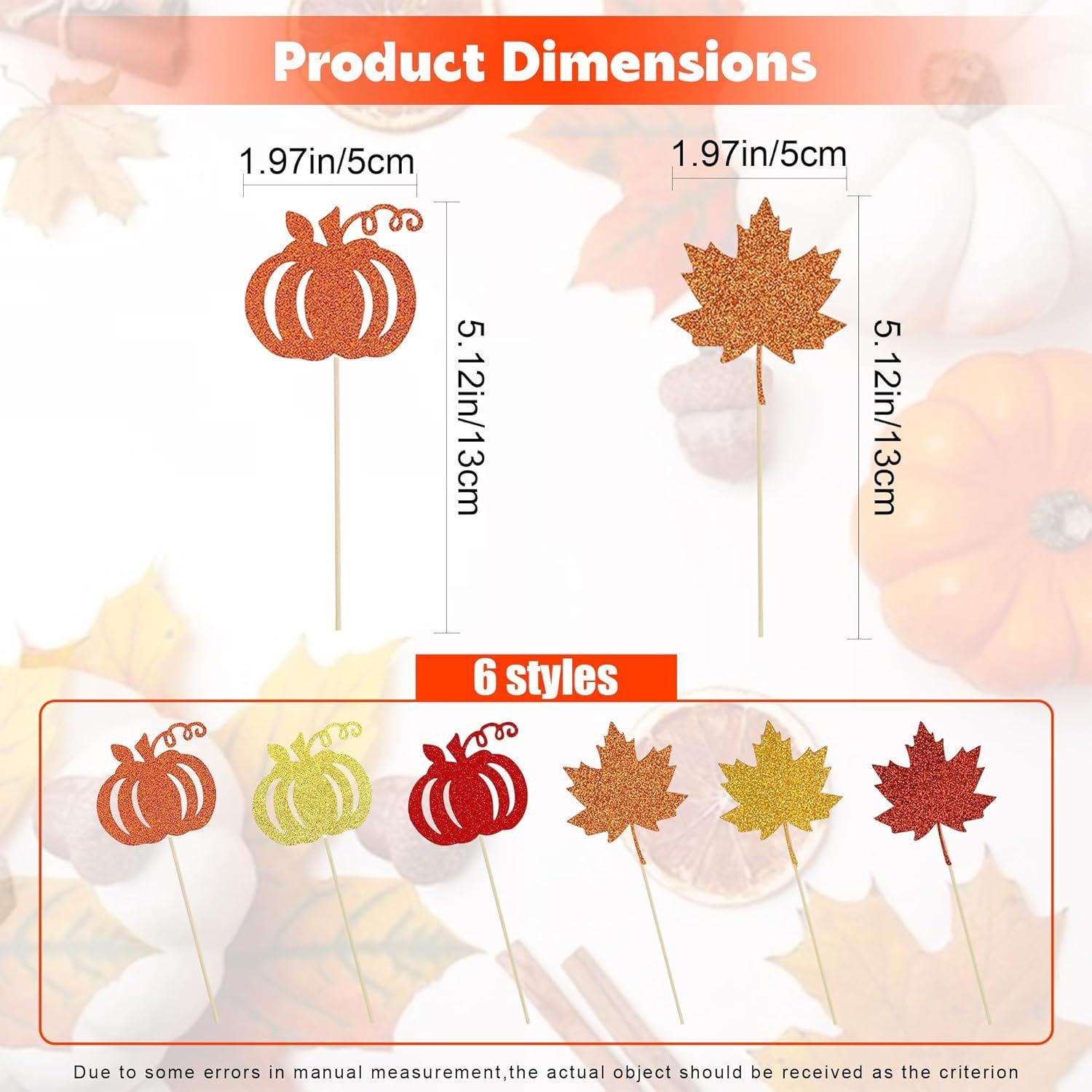 Festive Fall Cupcake Toppers Set - 18-Piece Glitter Maple Leaf and ...