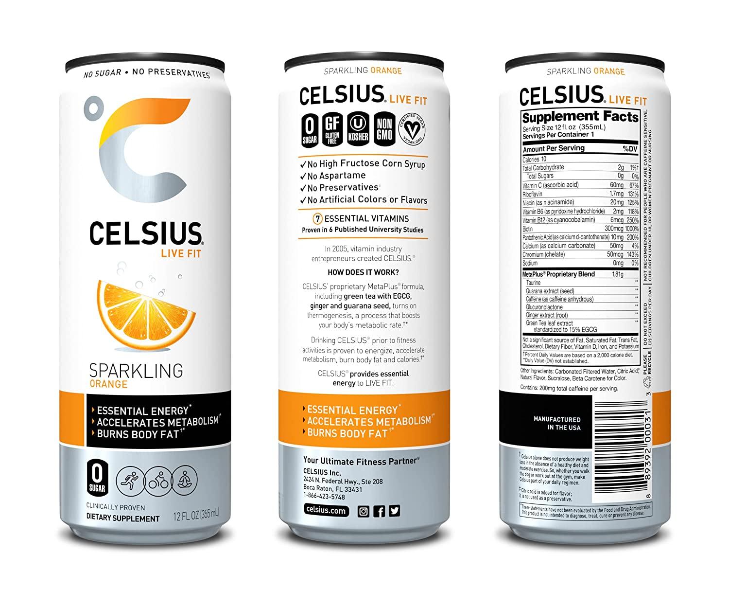CELSIUS Essential Energy Drink 12 Fl Oz Sparkling Orange (Pack of 12 ...