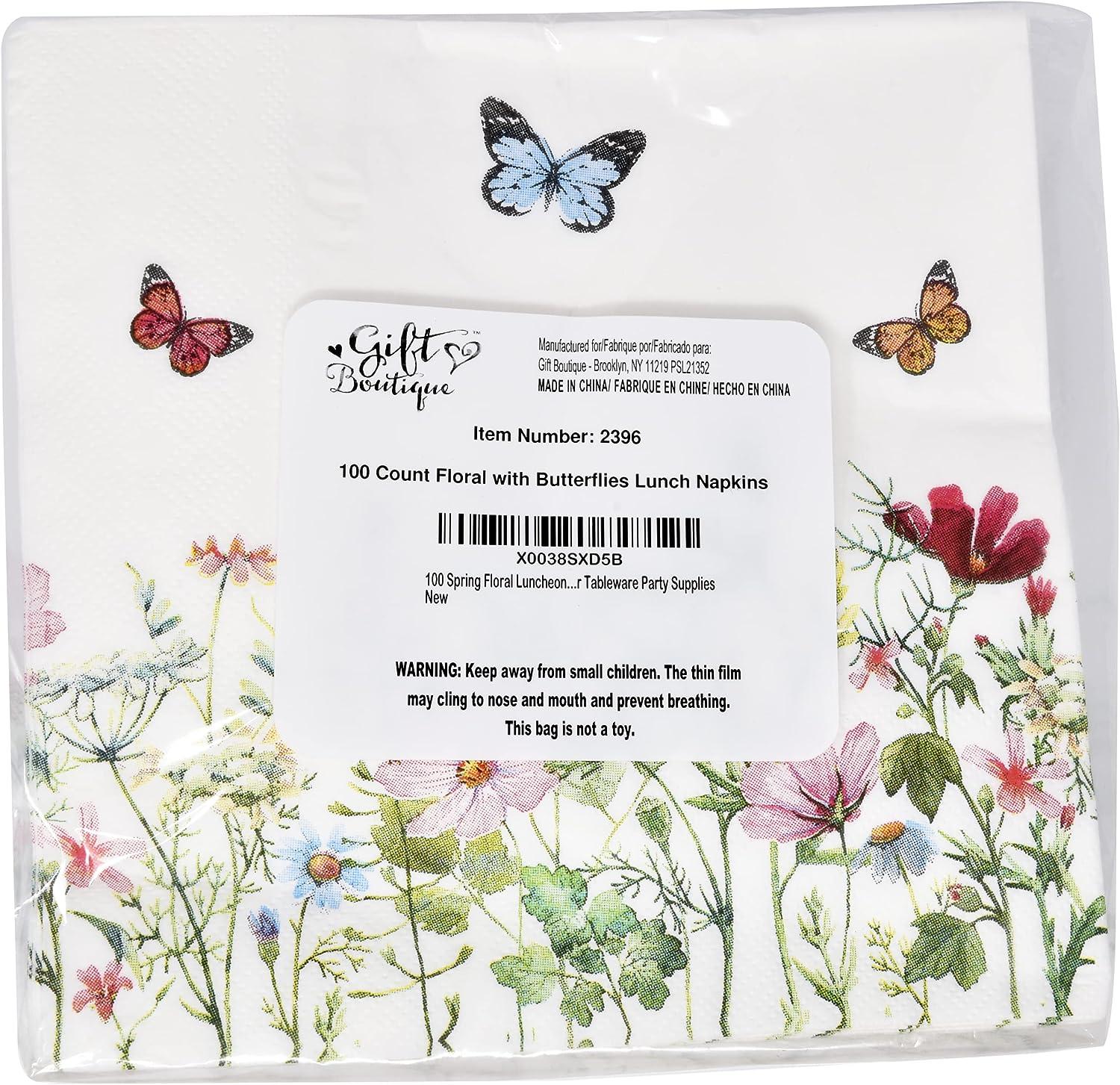 100 Spring Floral Luncheon Napkins - Disposable Paper Napkins with ...