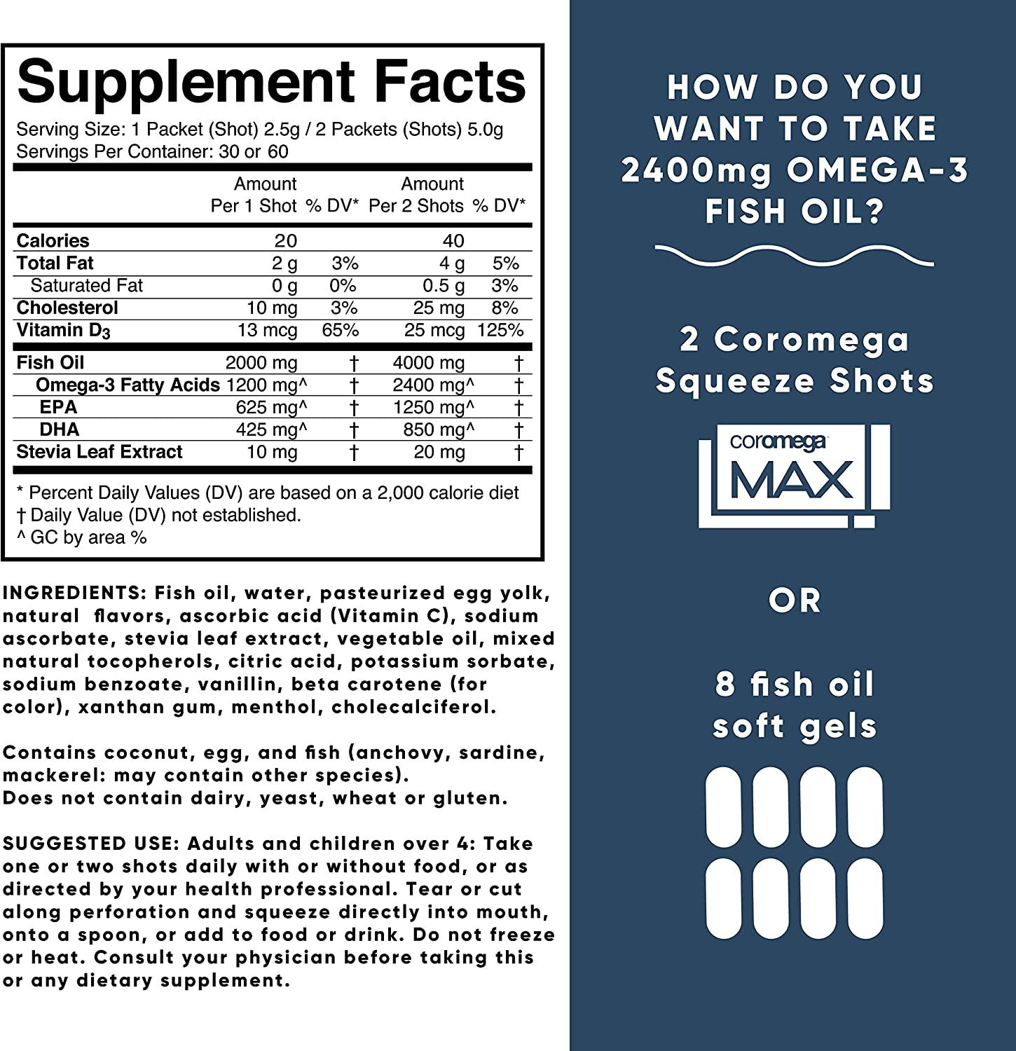 Coromega MAX Omega 3 Fish Oil - 2400mg, 60 Packets, Enhanced Absorption ...