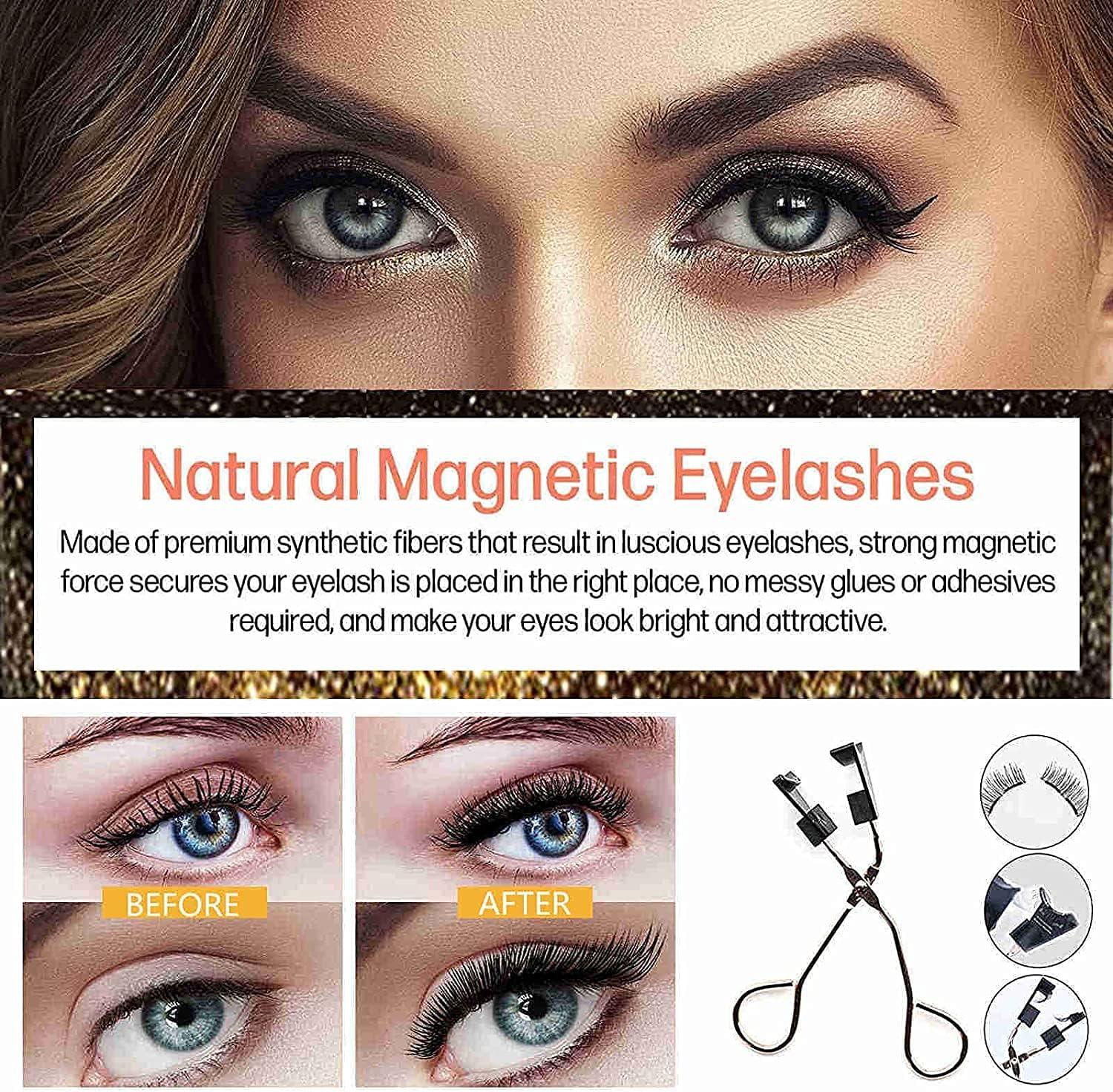 Dual Magnetic False Eyelashes Set - No Glue Needed, Reusable 3D Natural ...