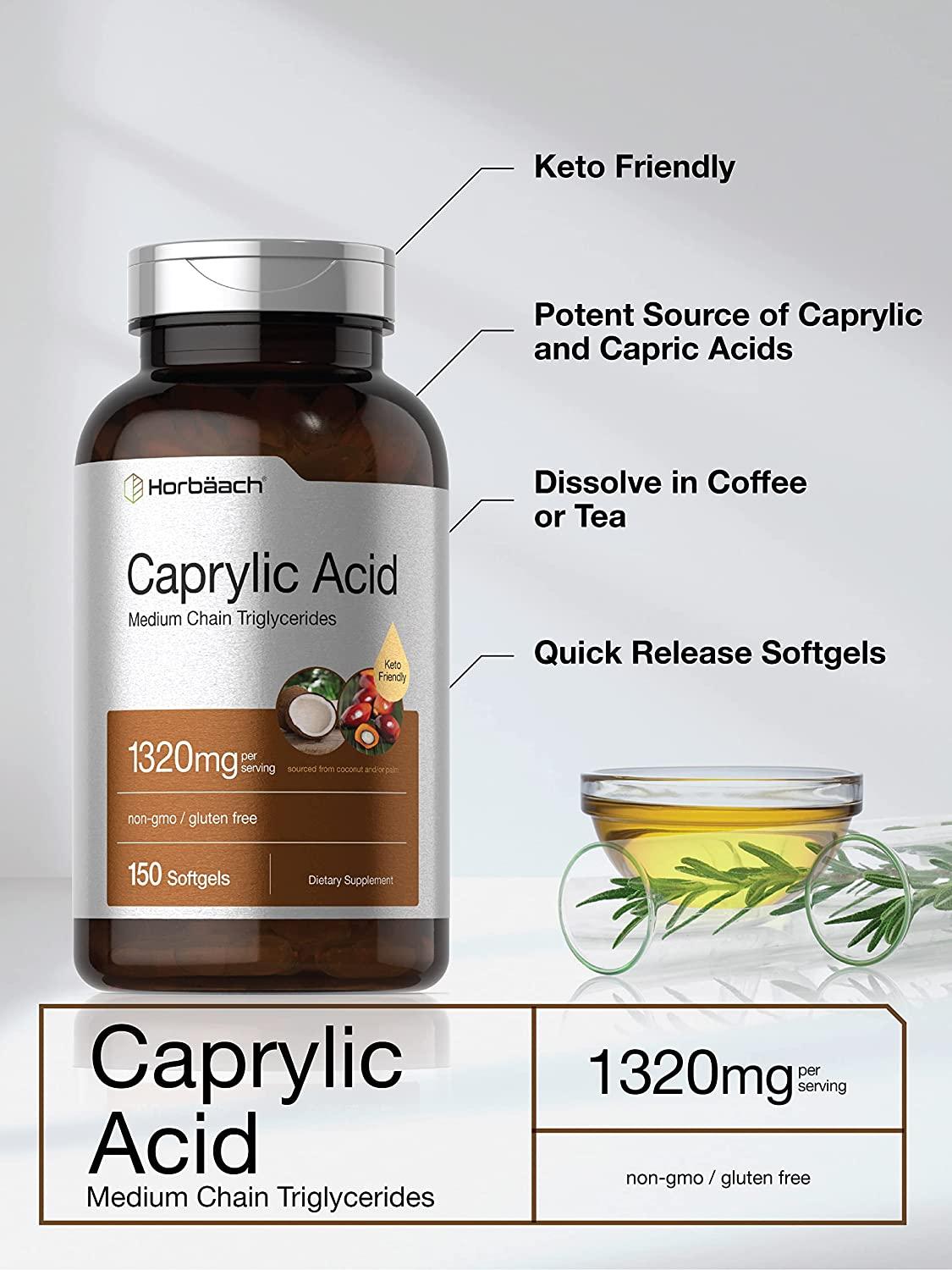 Caprylic Acid 1320mg Softgels | 150 Capsules | Non-GMO & Gluten Free ...