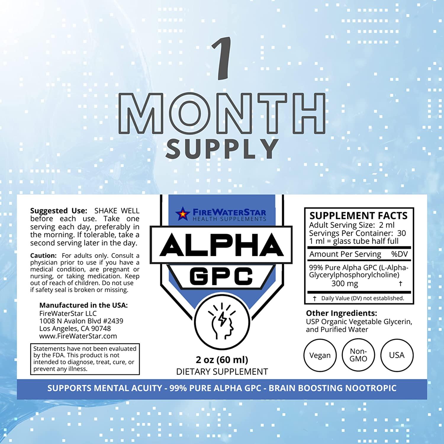 Alpha GPC Liquid Drops 300mg - 2oz - 30 Day Supply | 99% Pure L-Alpha ...
