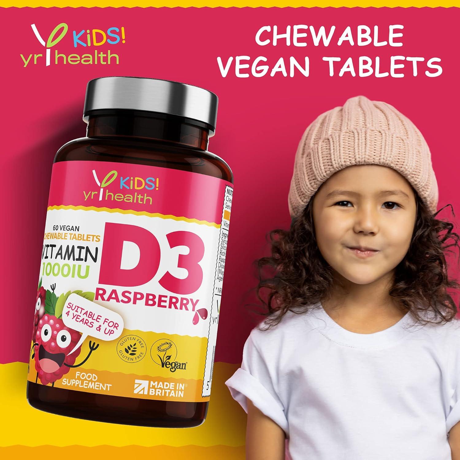 Kids Vitamin D3 1000 iu High Strength - Raspberry Flavour Chewables for ...