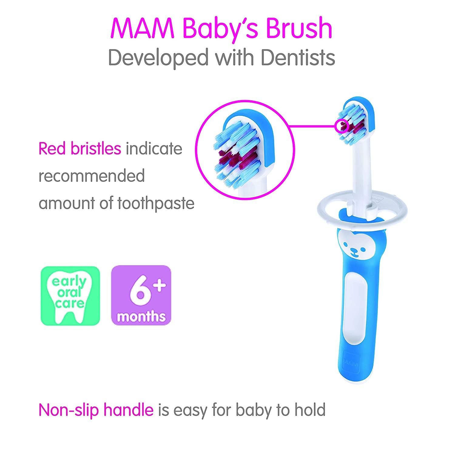 MAM Baby Toothbrushes Set with Brushy The Bear Character | 2 Baby's ...