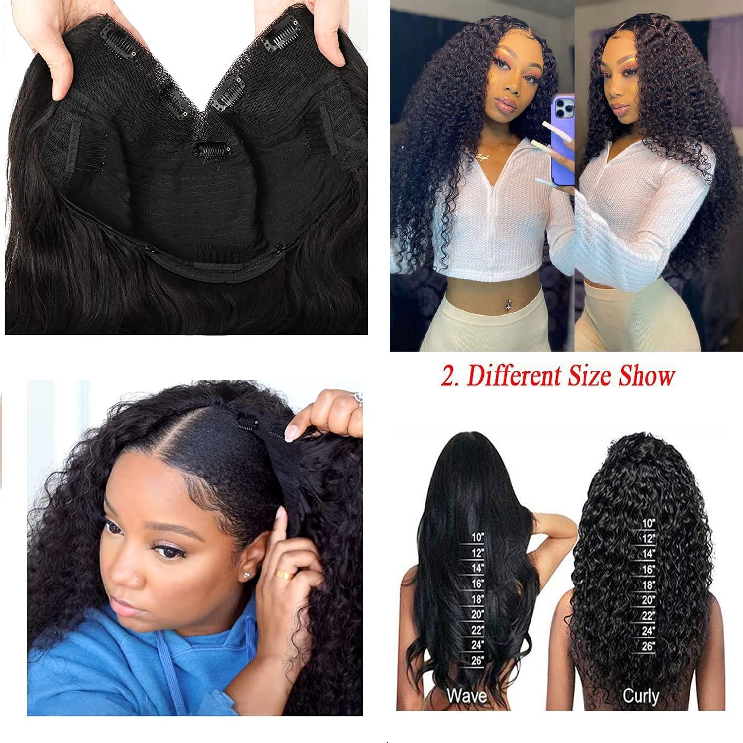 Ainmeys 26 Inch Brazilian Kinky Curly V Part Human Hair Wig for Black ...
