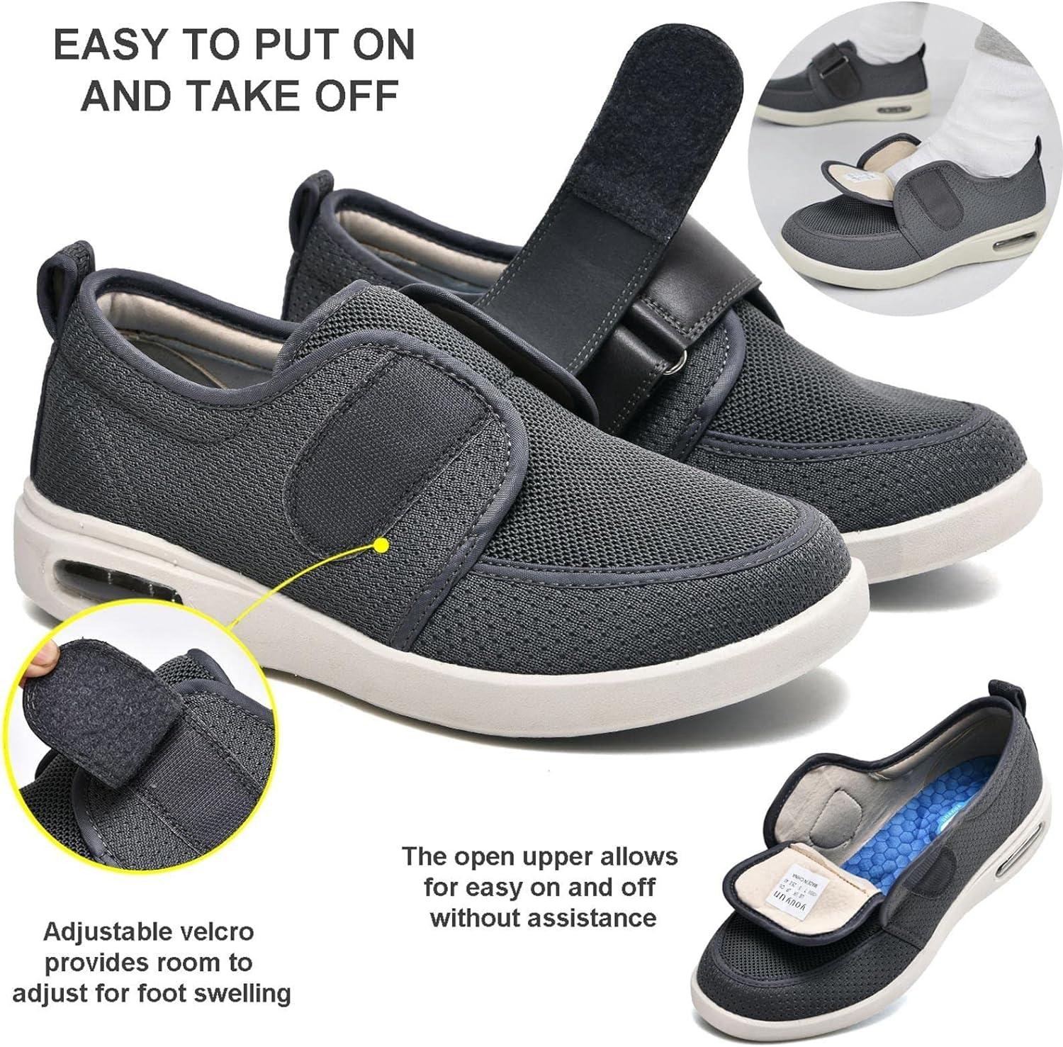 Men's Extra Wide Diabetic Slippers with Adjustable Closures Breathable ...