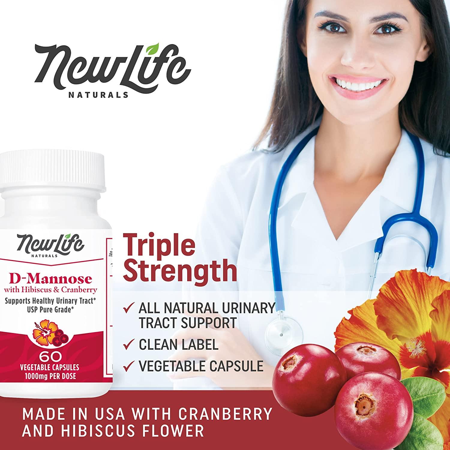 D-Mannose Capsules with Cranberry Extract for UTI - 1000mg, 60 Powder ...