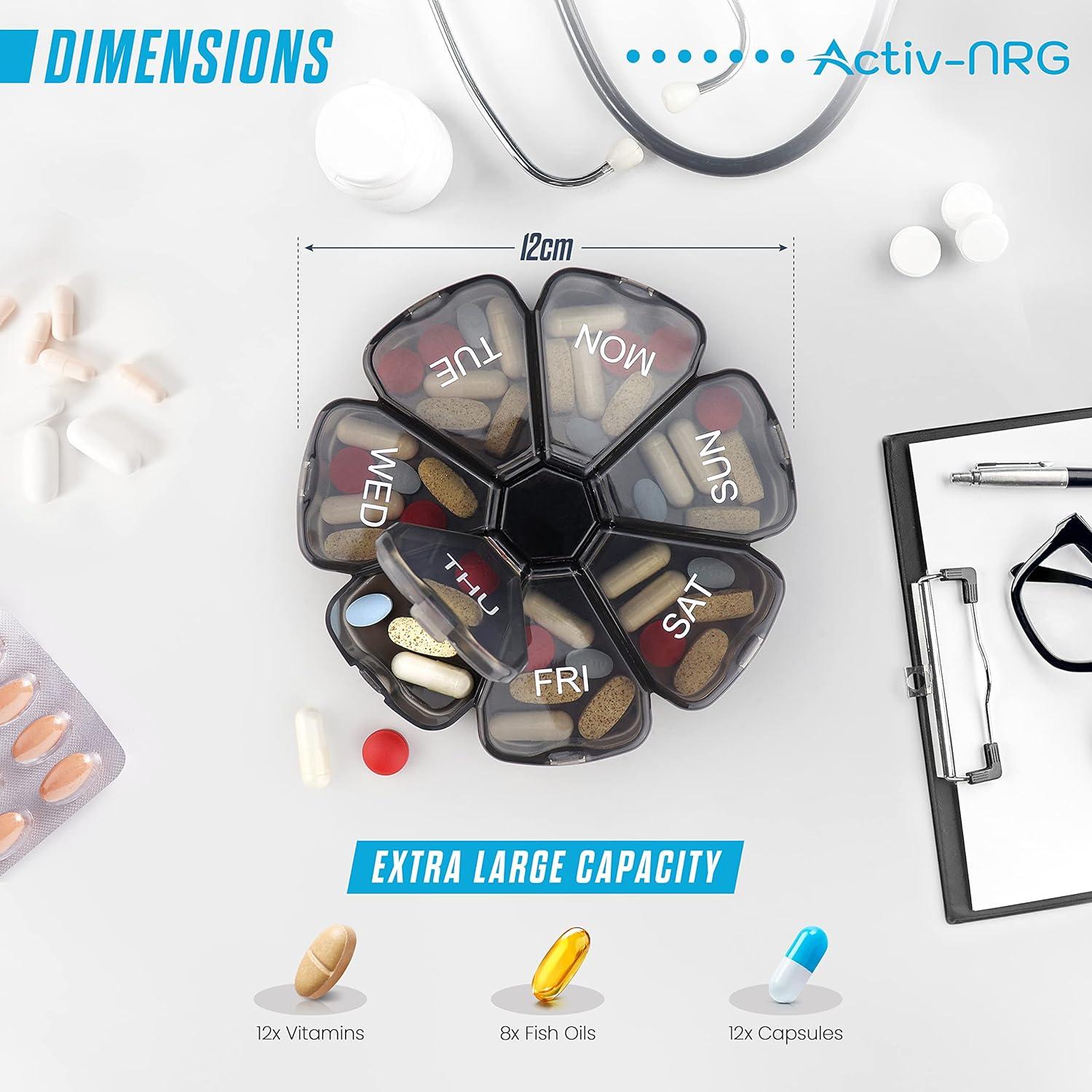 Premium Round Black Pill Box Organizer - BPA Free - Travel Tablet ...