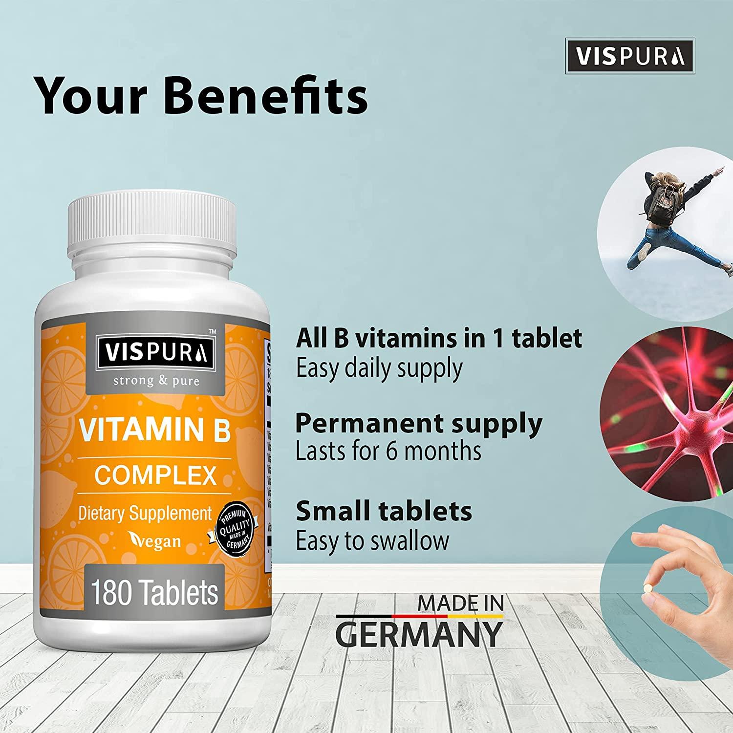 VISPURA Vitamin B-Complex 180 Vegan Tablets - B12, B1, B2, B3, B5, B6 ...