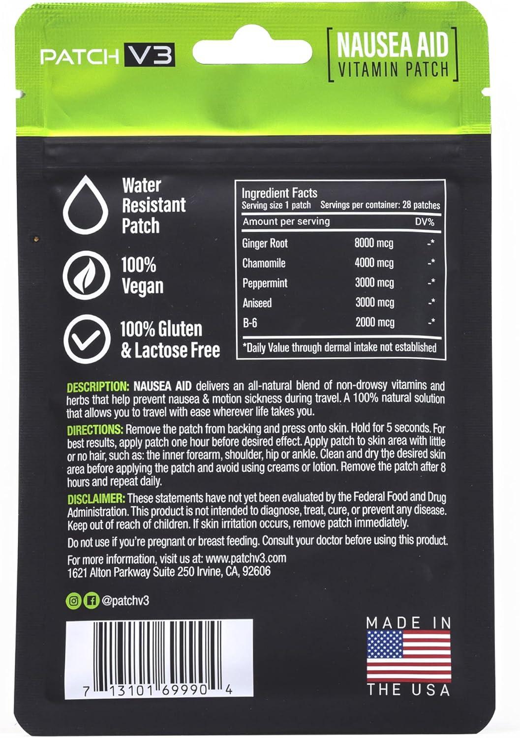 Patch V3 Nausea Aid - Travel Support with Ginger Root, Chamomile ...