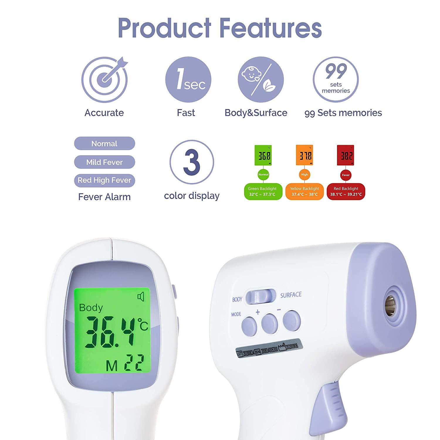 Non-Contact Infrared Thermometer - Touchless Digital Fever Scanner for ...