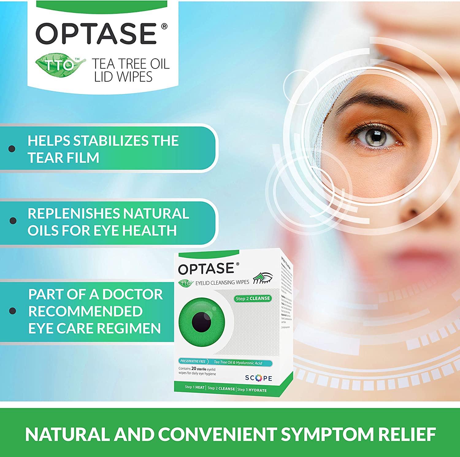 OPTASE Tea Tree Oil Eyelid Wipes - Natural Eyelid Cleansing Wipes for Dry Eyes - Blepharitis ...