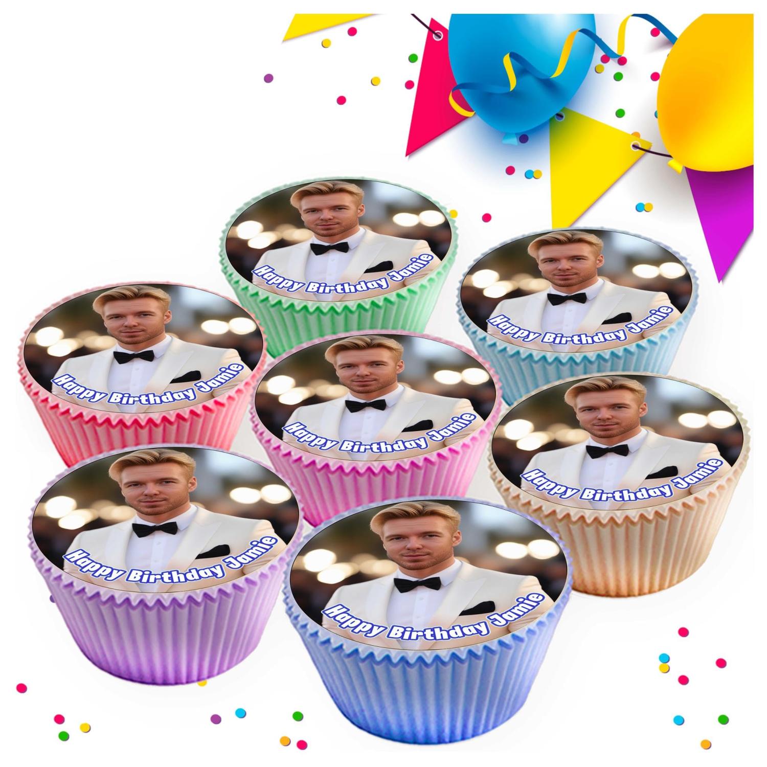 12 X YOUR OWN PERSONALISED PHOTO OR LOGO EDIBLE ICING CUPCAKE TOPPERS ...