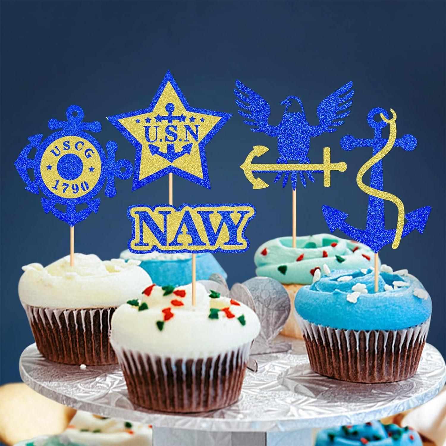 Keaziu 24PCS Military Themed Cupcake Toppers Navy Military Themed ...