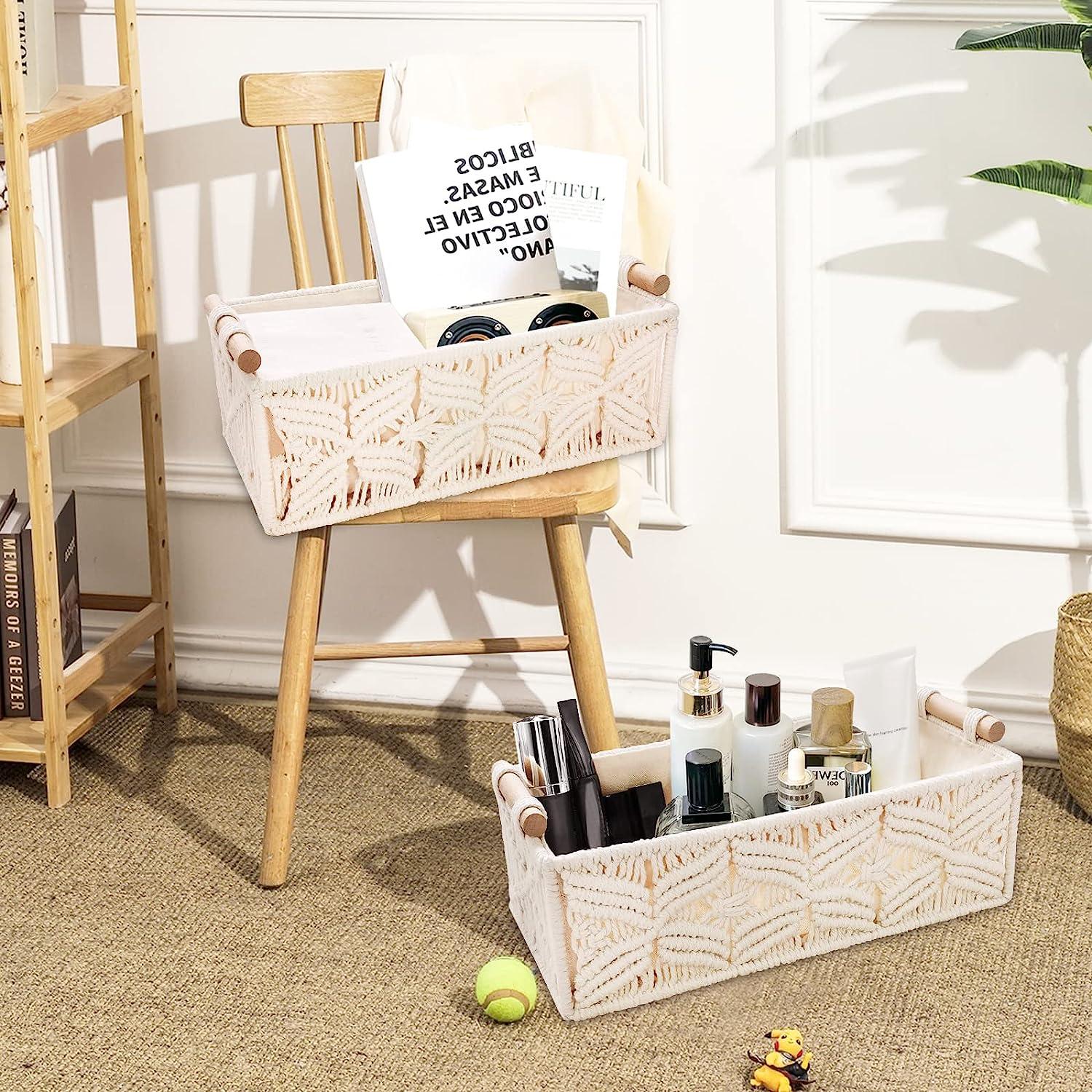 Set of 2 Ivory Macrame Storage Baskets - Boho Decor for Bathroom, Bedroom, Nursery, Living Room ...