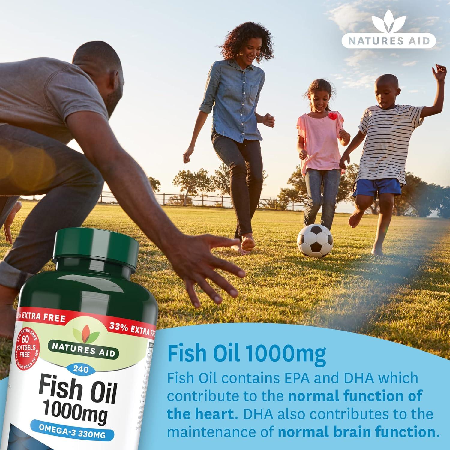 Natures Aid Fish Oil 1000mg | Omega 3 (180mg Epa & 120mg Dha) | 240 ...