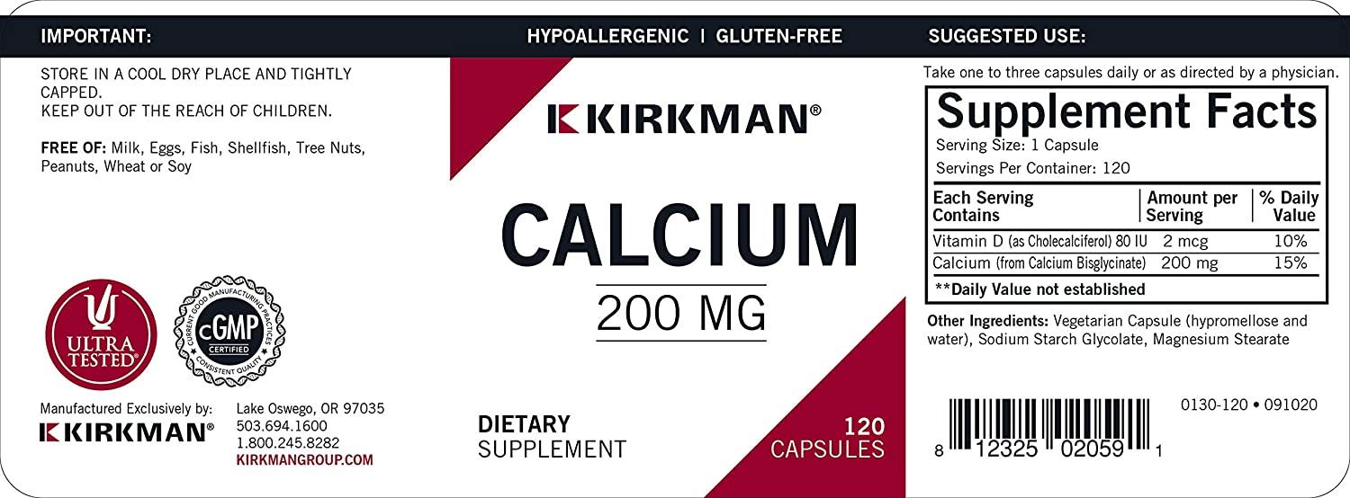 Kirkman Labs Calcium 200 mg - 120 Capsules | Supports Bone Health | Buy ...