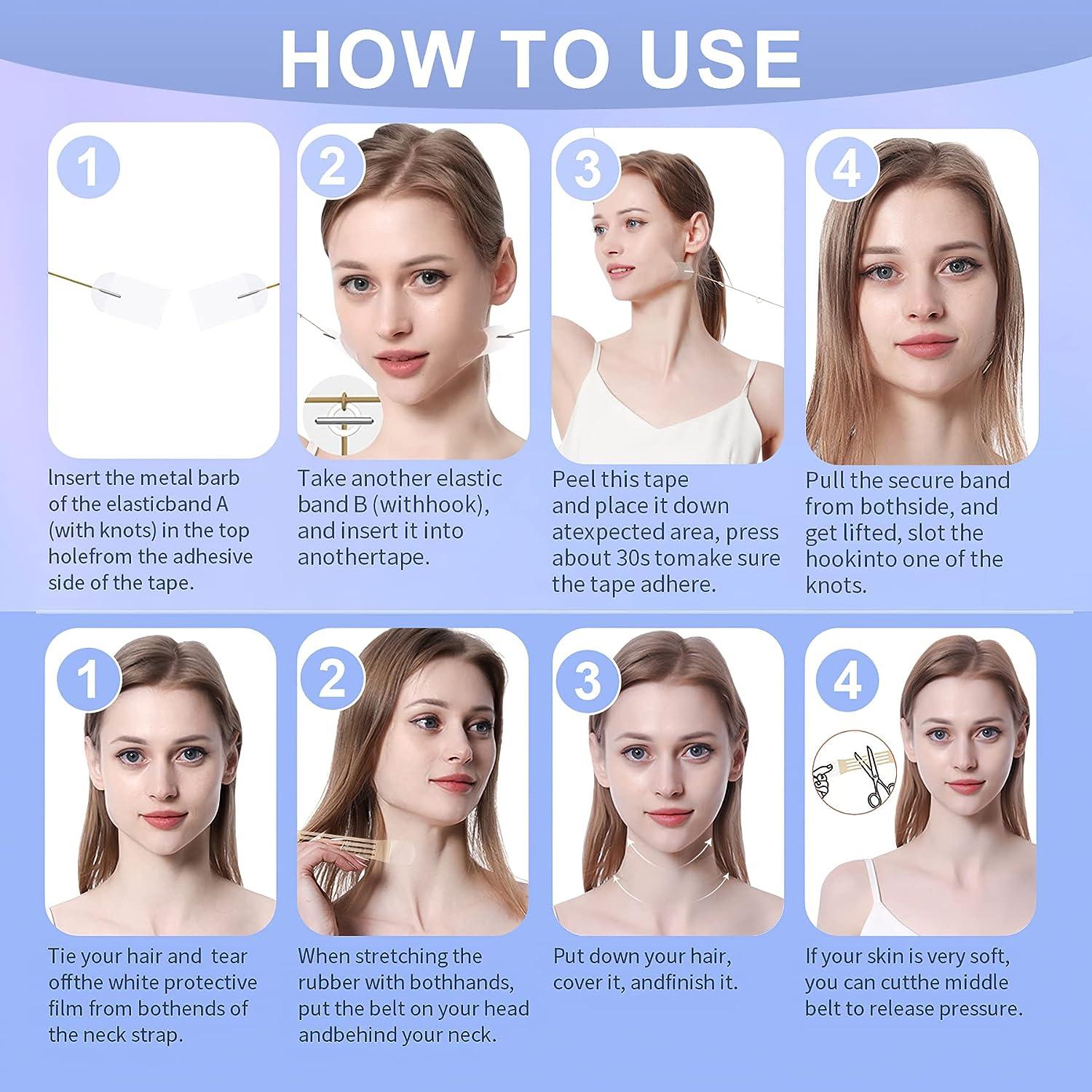 Face Neck Lift Tapes - 12 Elastic Bands & 60 Face Tapes for Wrinkle ...