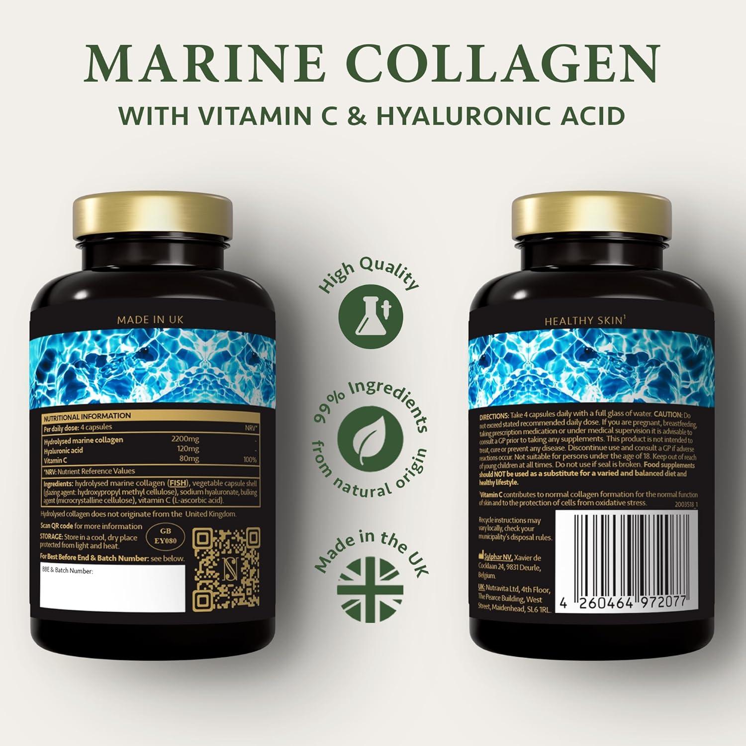 Marine Collagen Capsules with Hyaluronic Acid & Vitamin C - 2400mg High ...