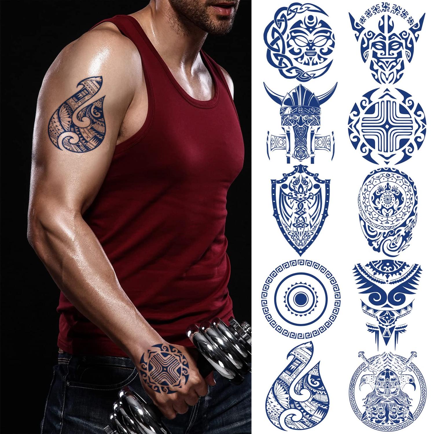 10 Sheets Aztec and Viking Style Temporary Tattoo for Men - Fake ...