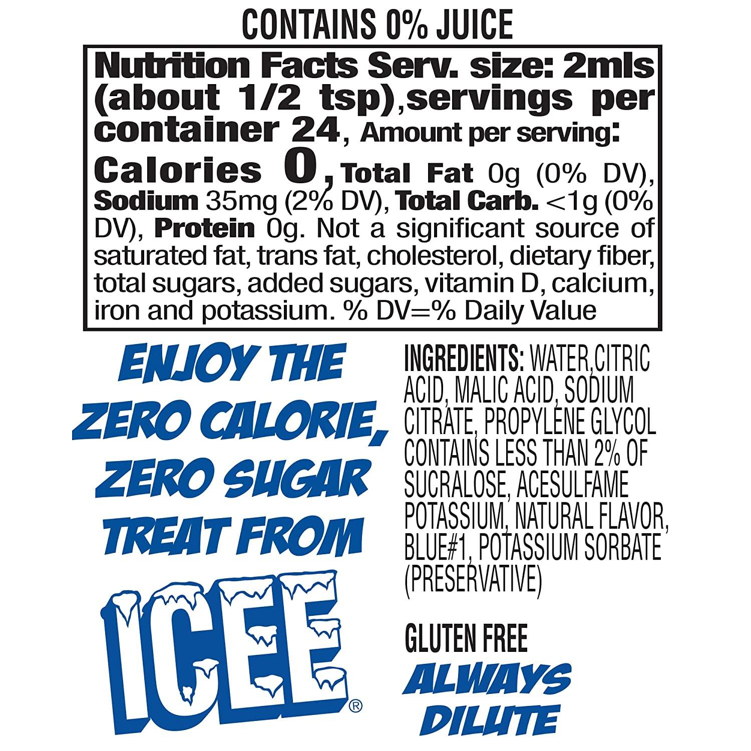 ICEE Zero Calorie Cherry Blue Raspberry Orange and Mango Liquid Water ...