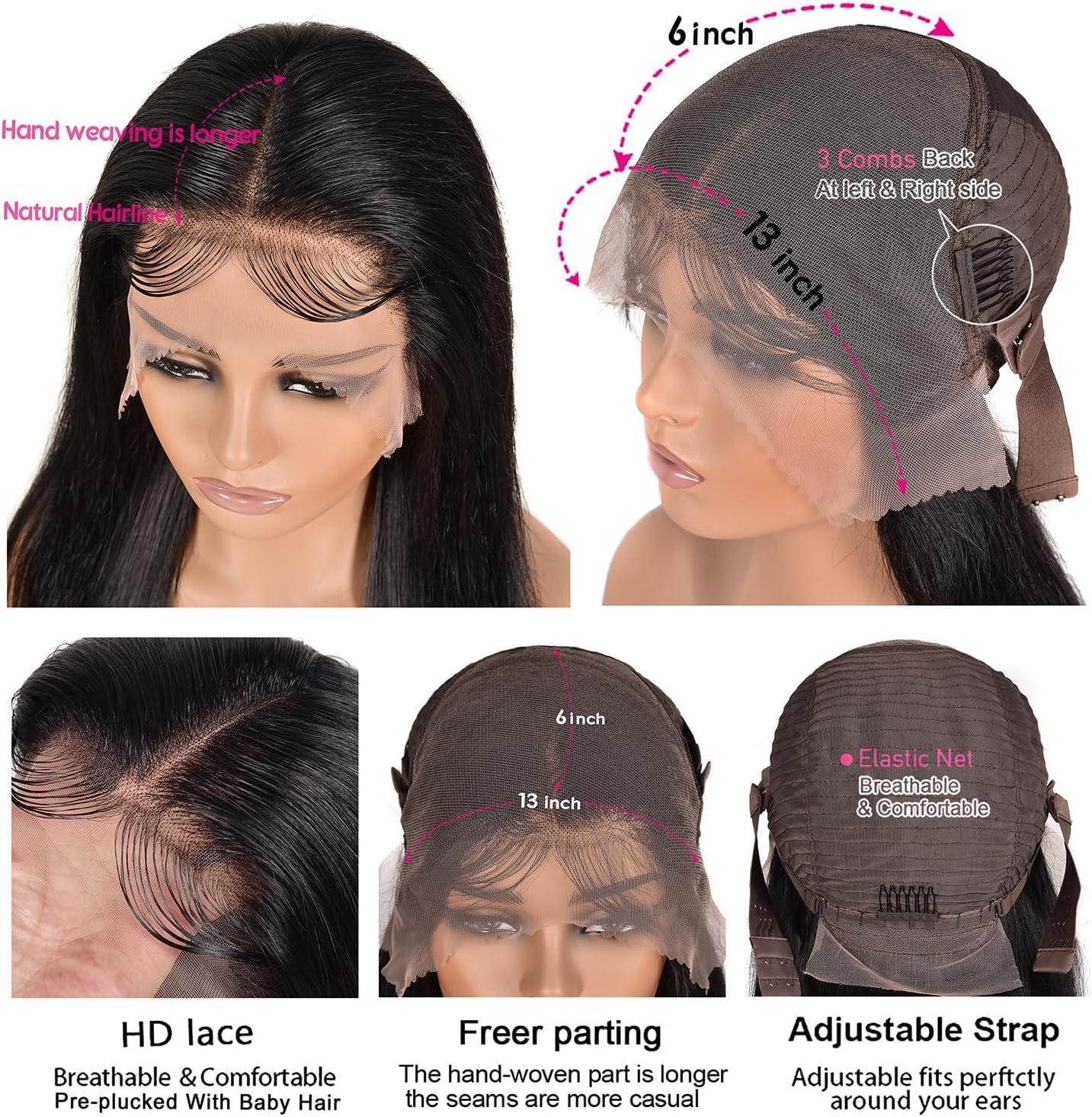 28 Inch Straight 180 Density HD Lace Front Wig for Black Women ...