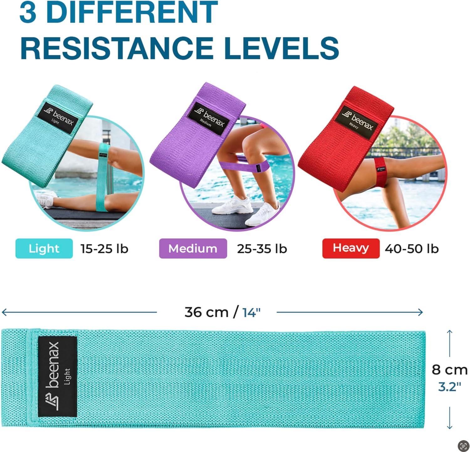 Beenax Fabric Resistance Bands Set of 3 - Long/Short Exercise Bands for ...