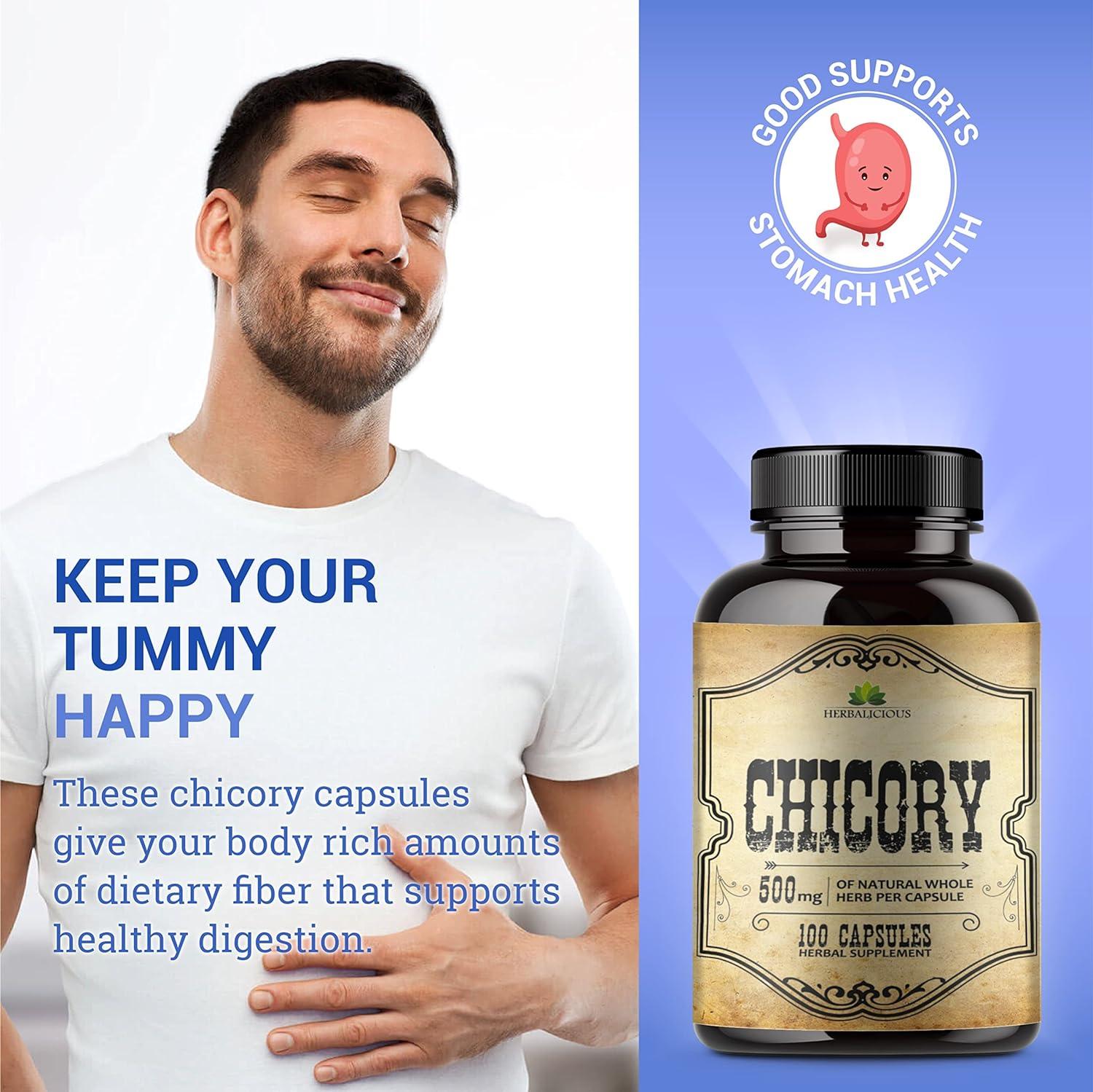 HERBALICIOUS Chicory Root Supplement Prebiotic - Immune & Digestive ...